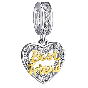 Best Friend Heart Bracelet Charms for Women - 925 Sterling Silver BFF Pendant Beads - fits Pandora Mothers Day Bracelets Necklaces, Gift for Birthday/Christmas/Thanksgiving