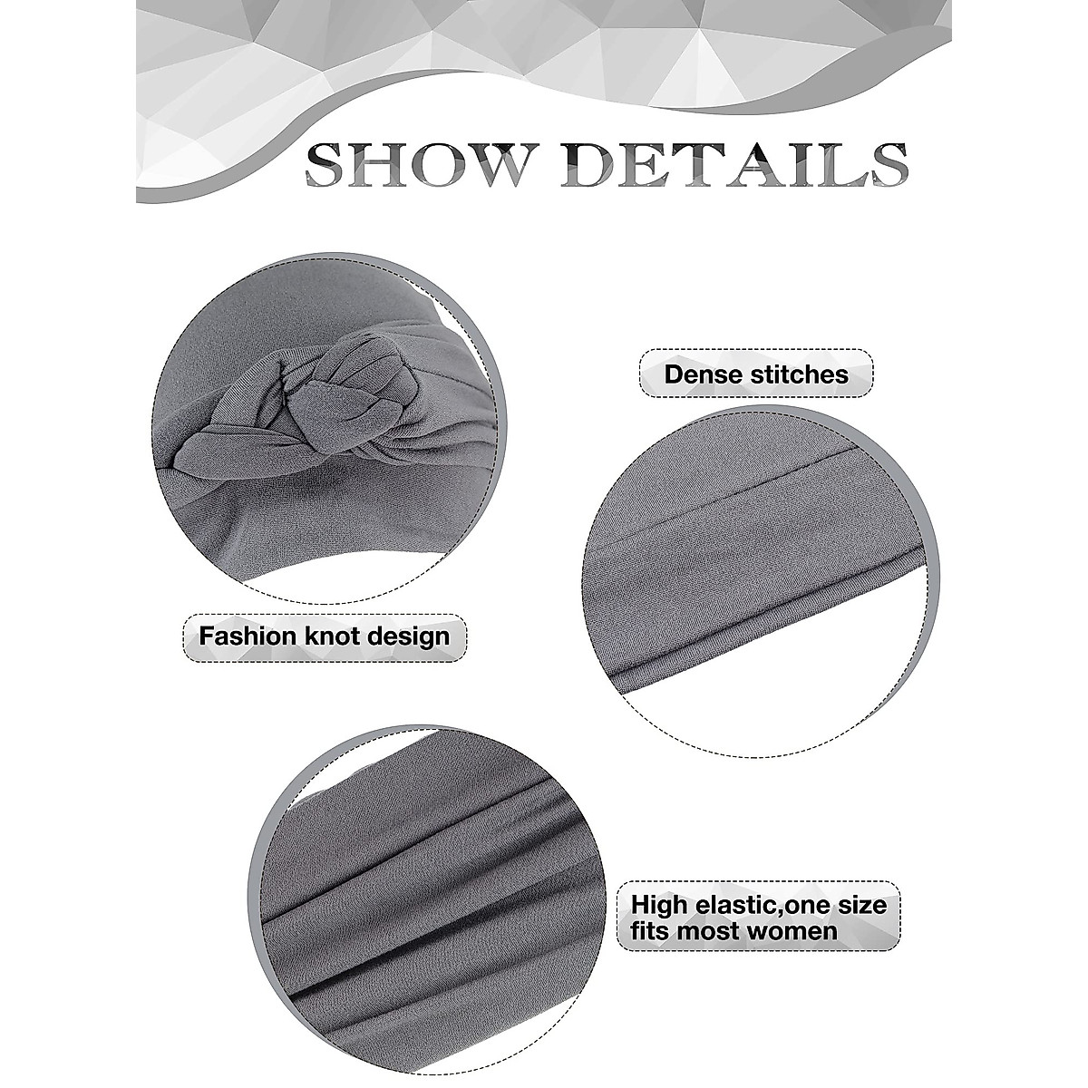 3 Pieces Head Wrap Turban Headwear Pre-Tied Twisted Braid Hair Cover Headwrap Hats for Women Girls (Black, Gray, Light Blue, Popular Style)