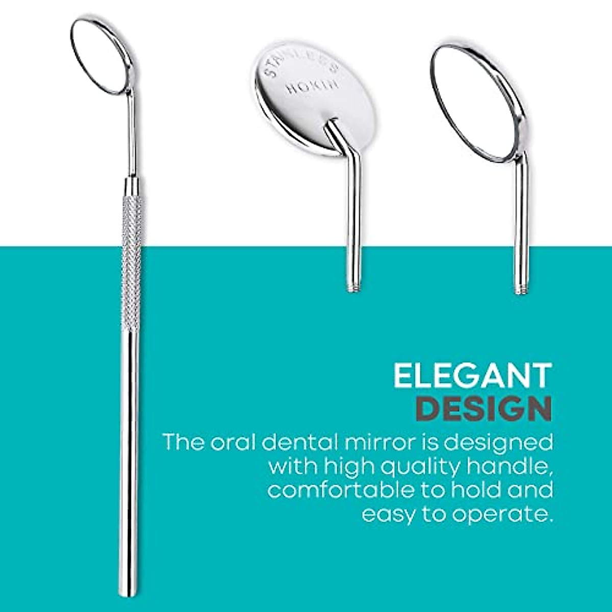 HOKIN Dental Mirror Number 5 Stainless Steel Professional Dentist Mirror with Two Removable Mirror Heads
