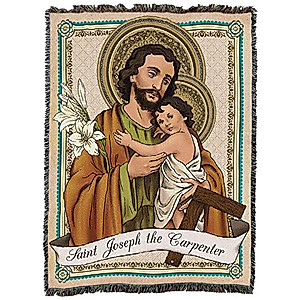 Saint Joseph The Carpenter Blanket - Patron of Catholic Church, Workers, Travelers, Immigrants, House Sellers & Buyers - Religious Gift Tapestry Throw Woven from Cotton - Made in The USA (72x54)
