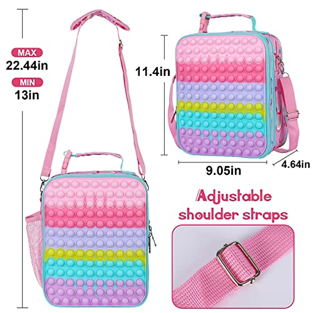 JoyLEME Pop Lunch Box for Kids Girls Insulated Lunch Boxes, Girls Fidget lunch Bag toy for kids Lunch Bag for School Travel Outdoor with Adjustable Shoulder Strap Back to School Gifts(Cloud)