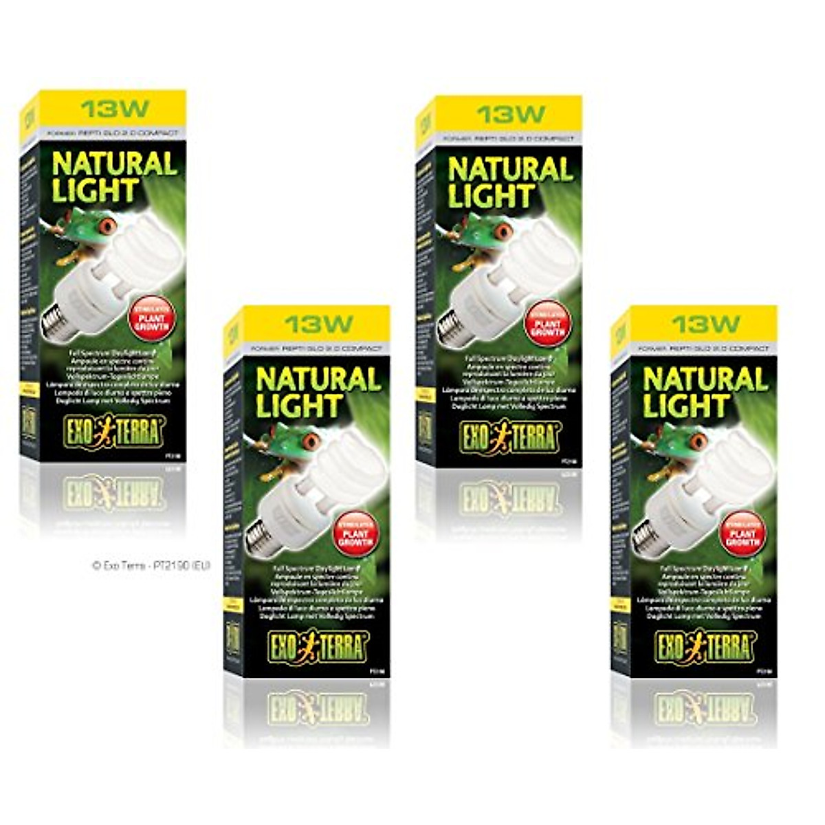 (4 Pack) Exo-Terra Repti-Glo 2.0, Full Spectrum Terrarium Lamp, Compact Fluorescent, 13 Watt