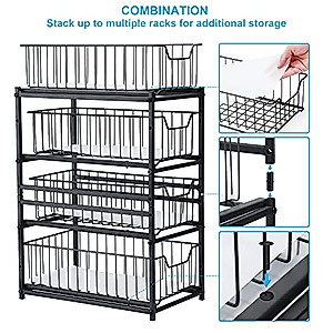 MAX Houser Stackable 2-Tier Under Sliding Cabinet Basket Organizer,Storage Under Cabinet Bathroom Under Sink Organizers and Storage Drawers Organizer for Bathroom Kitchen (Charcoal Grey)