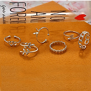 TOBENY 12PCS Adjustable Open Rings for Women 14K Gold Silver Plated Knot Arrow Heart Wave Butterfly Stackable Thumb Knuckle Rings Set