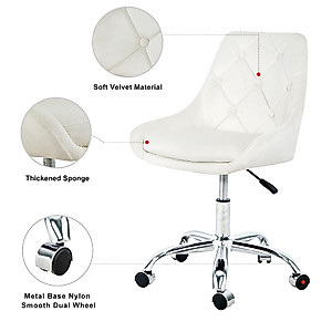 Warmiehomy Office Desk Chair with Wheels, Modern Velvet Vanity Chair with Mid Back, Ergonomic Computer Task Study Chair 360 Degree Swivel Height Adjustable for Office Make Up Bedroom,Sliver-Beige