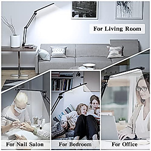 LED Desk Lamp with Clamp, OZAPZ 12W LED Clamp Light with 5 Color Temperatures, Stepless Dimmer, Metal Clamp Lamp with 360 Degree Swing Arms, Clamp Desk Lamp for Work, Living Room, Sewing, Craft(Black)