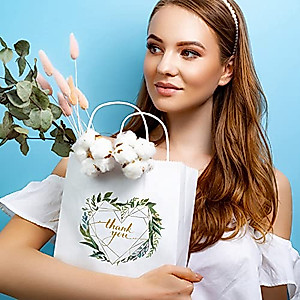 100 Pieces Small Thank You Gift Bags with Handles Baby Shower Party Bags Greenery Paper Goodie Bags Gift Wrap Bags for Business, Boutique, Birthday, Gifts, Wedding Favors, 5.91 x 3.15 x 8.27 Inch