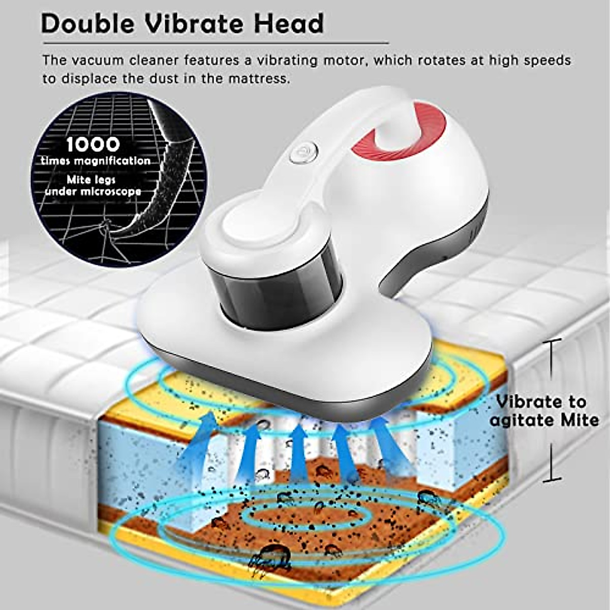 Hersven Mattress Vacuum Cleaner, UV Bed Vacuum Cleaner 12KPa Handheld Vacuum Upgraded Effectively Clean Up Bed, Pillows, Cloth Sofas, Carpets and Ther Fabric Surfaces