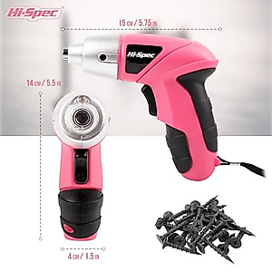 Hi-Spec 27pc 3.6V Pink USB Small Power Electric Screwdriver Set for Women. Cordless & Rechargeable with Driver Bit Set