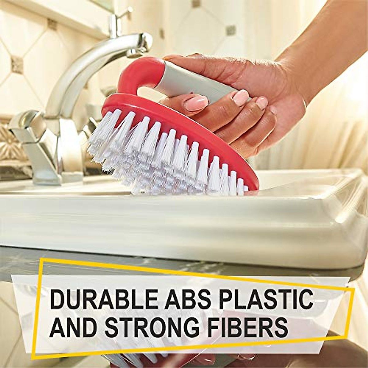 Scrub Brush Set of 3pcs - Cleaning Shower Scrubber with Ergonomic Handle and Durable Bristles - Grout Cleaner Brush - Scrub Brushes for Cleaning Bathroom, Shower, Tile, Kitchen, Floor, Bathtub, Floor