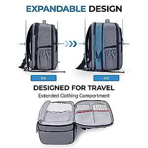 BAGSMART Camera Backpack, Expandable DSLR SLR Camera Bags for Photographers, Waterproof Photography Travel Backpack with 15.6" Laptop Compartment &Tripod Holder, Grey