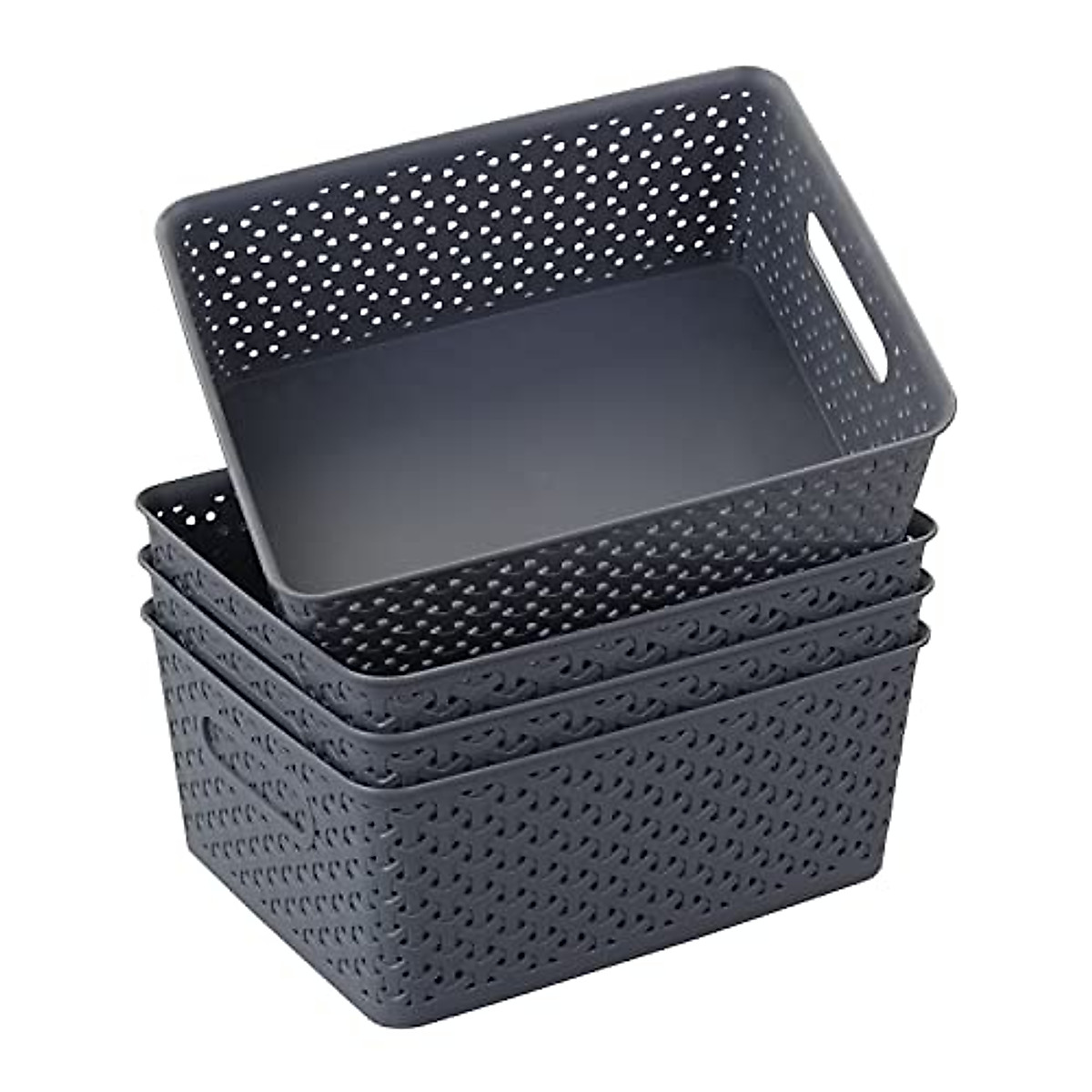 Inhouse Plastic Basket Tray, 8 Quart Plastic Baskets, 4 Packs (Grey)