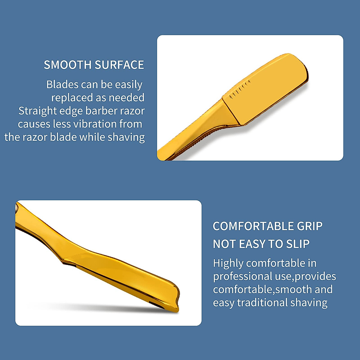 CestoMen Barber Straight Razor, Professional Straight Edge Razor, Stainless Steel Barber Single Blade Edge Razors for Men Close Shaving - Gold