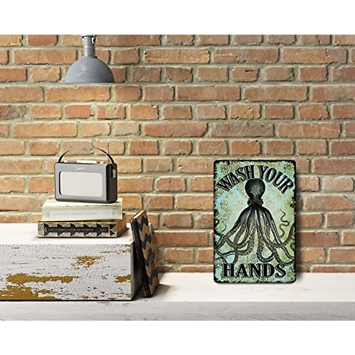 Octopus Wash Your Hands Bathroom Wall Metal Sign