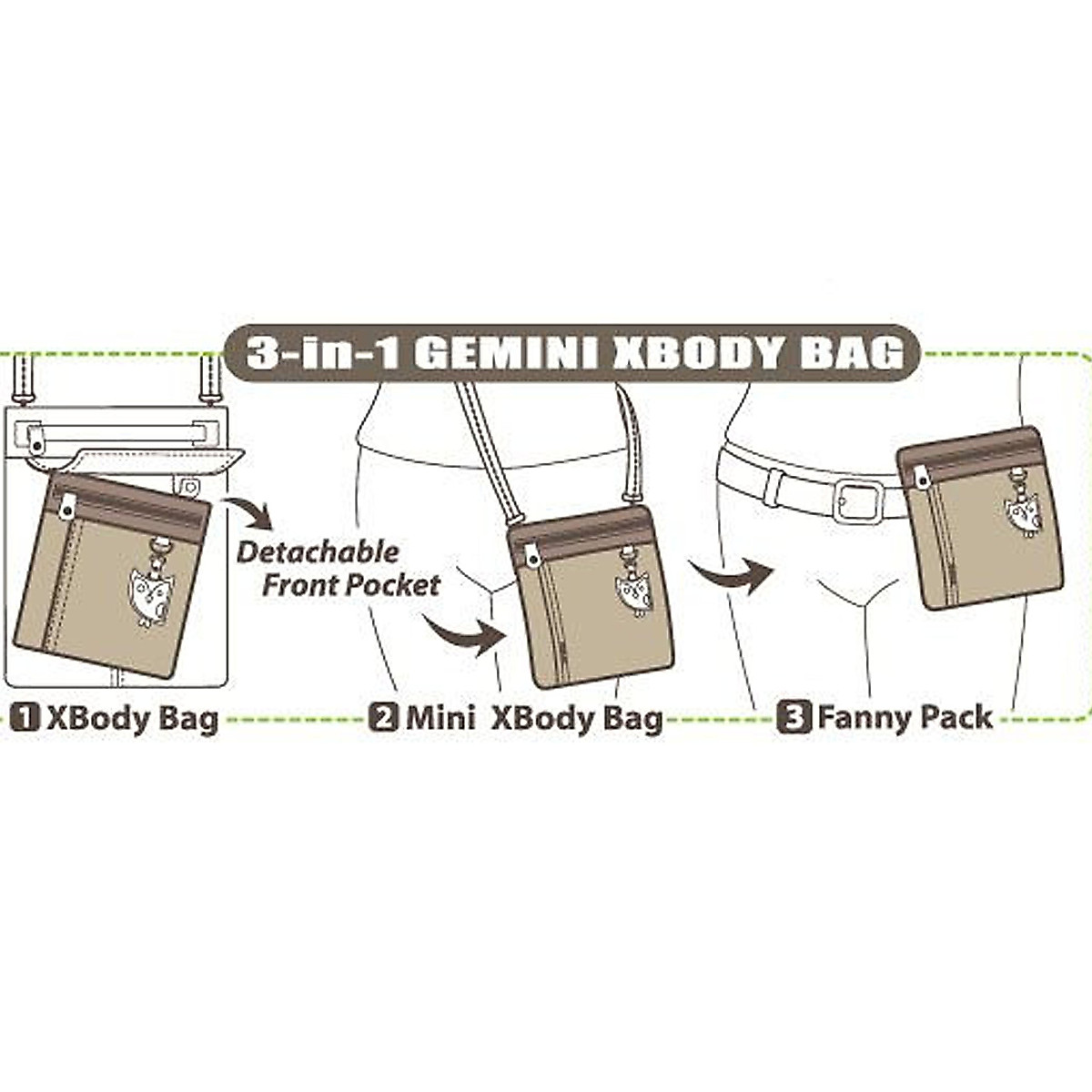 Chala Paw Print 3-in-1 Gemini Crossbody Handbag, Dog Lovers Gift (Brown)