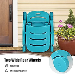 Giantex Patio Chaise Lounge Recliner on Wheels, Folding Deck Chair with Armrests, 5 Adjustable Positions for Poolside, Yard, Garden Rolling Outdoor Lounger Sunbathing Beach Chair(2, Turquoise)