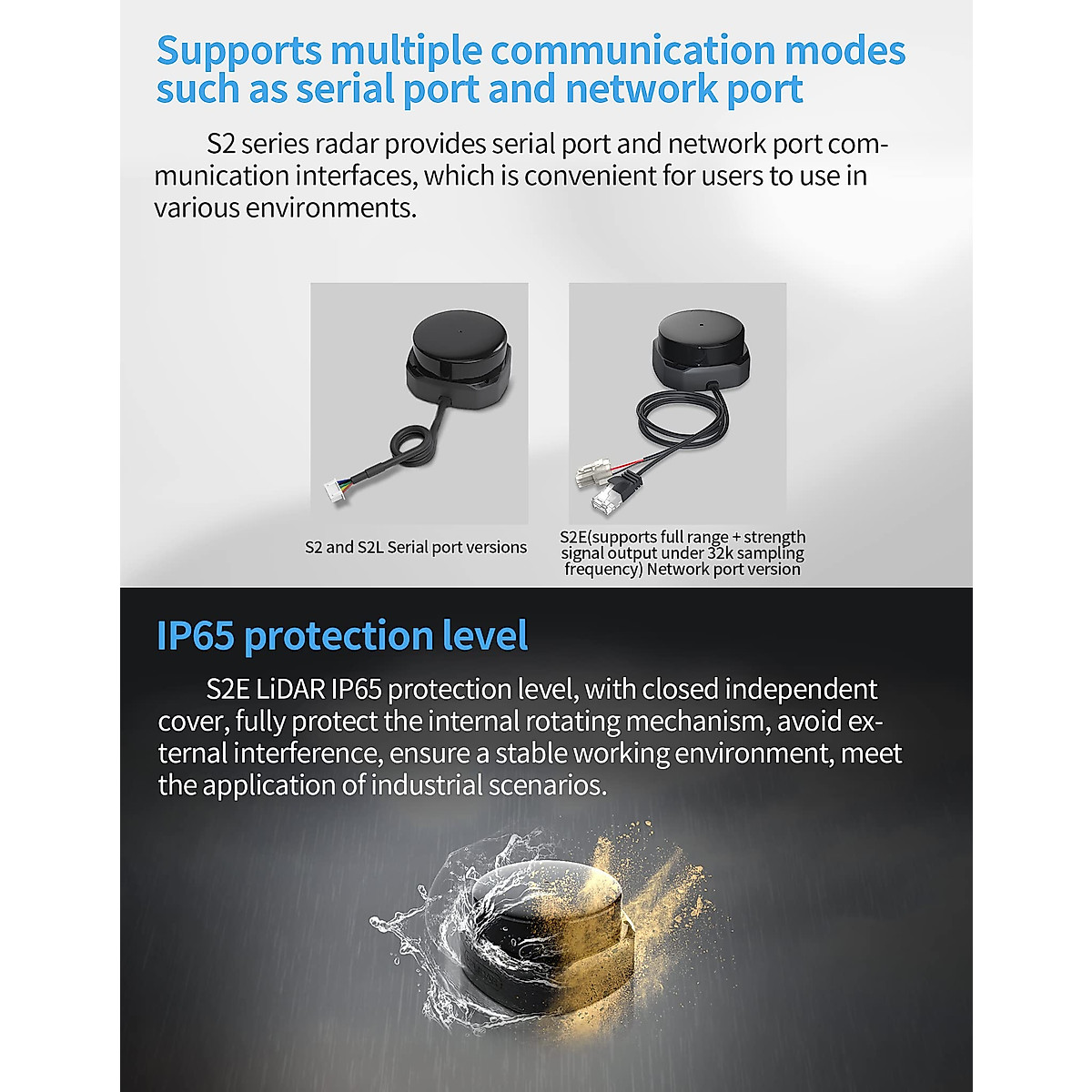 Slamtec RPLIDAR S2E Lidar Sensor 2D 360 Degree 30 Meters Scanning Radius LIDAR Scanner with Ethernet UDP Interface for ROS/ROS2 Obstacle Avoidance and Navigation of Robots