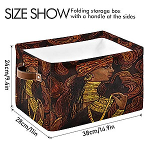 ALAZA Decorative Basket Rectangular Storage Bin, Mulatto Girl Portrait with Black Cat Organizer Basket with Leather Handles for Home Office