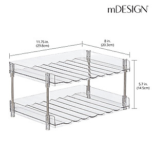 mDesign Free-Stand Stackable 2-Tier Bottle Holder, 8 Small Bottles, 6 Large Bottles of Water, Wine - Drink Organizer Shelf for Kitchen Counter, Cabinet, Pantry, Fridge, Freezer, 2 Pack, Clear/Polished