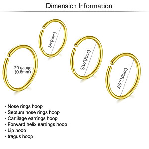 MODRSA Nose Rings Hoops Gold Hoop Nose Ring Nose Hoops Cartilage Hoop Earring Thin Cartilage Earring Hoop Helix Hoop Earring Small Hoop Earrings for Cartilage Tragus Hoop Earring Lip Hoop 20g 6-10mm
