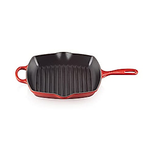 Le Creuset Enameled Cast Iron Signature Square Skillet Grill, 10.25", Cerise