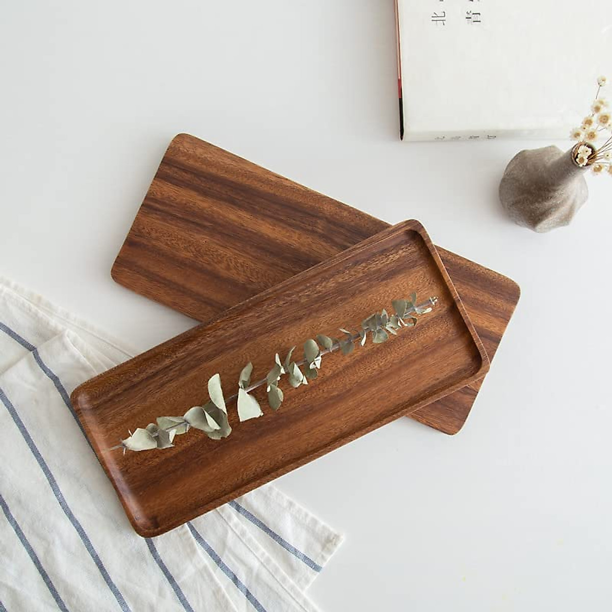 Bathroom Long Vanity Trays, 1-Pc, Wooden Toilet Tank Storage Tray, Farmhouse Wood Tray Kitchen Living Room Counter Top Organizers for Small Things, Dressing Table Sink Holders