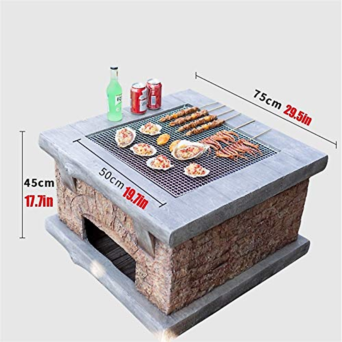 QHYXT Wood Fire Pits Outdoor Imitation Stone Terrace Backyard Outdoor Firewood Brazier, Garden Fireplace BBQ Grill Table Set, 75cm/29.5"