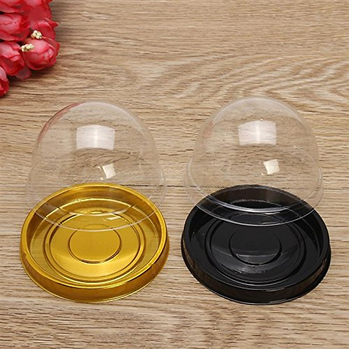 Katoot@ Gold Black Clear Plastic Mini Cupcake Boxes 50Pcs/Set Cake Packing Boxes Muffin Pod Dome Box Wedding Birthday Gifts Boxes (Gold)