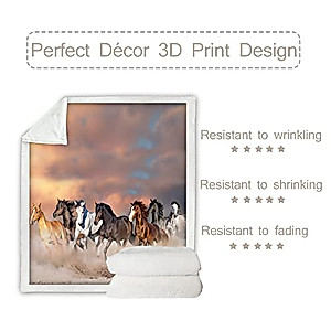 Sleepwish Wild Horses Fleece Blanket Horse Blanket Throw for Boys Men Horses Running at The Beach Print Sherpa Fuzzy Blanket for Couch Bed Throw TV Blanket Horse Lovers Gifts (Throw 50"x60")