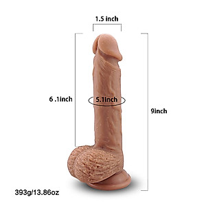 9 Inch Silicone Realistic Dildo Soft Large Dildos for Women with Strong Suction Cup for Hands-Free, Flexible Lifelike Dual Density Penis with Curved Shaft for women's big toys adult