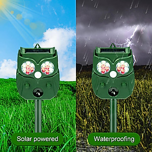 Solar Powered Rodent Ultrasonic Animal Repellent, Waterproof Motion Detection with Sentor&LED Flash Light, Outdoor Pest Deterrent for Dog, Skunk, Fox, Squirrels, Raccoon, Coyote, Rabbit