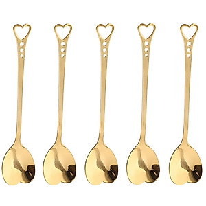 10-Piece Heart-Shaped Stainless Steel Dessert Spoon Set for Home, Restaurant, Cafe, and Bar - Elegant Design, Multi-Functional Usage, and Durable Quality Gold