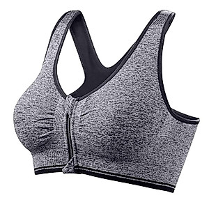 JFLYOU Bra For Women,Ladies Zip Front Sports Bra Wireless Post Surgery Bra Active Yoga Sport Yoga Bra(Gray,X-Large)