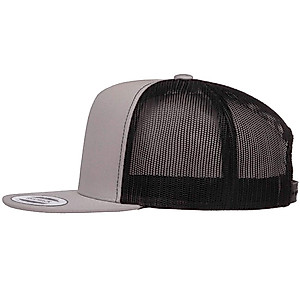 Mrlahat 6006 Yupoong Yp by Flexfit 5 Panel Classic Trucker Snapback Hat Cap with Black Bandana (Silver/Black)