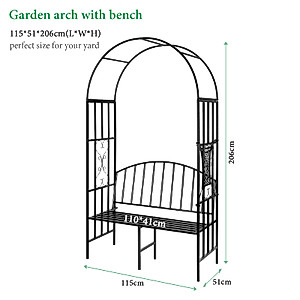 Garden Arch Heavy Duty (Holds 660lbs-250kg) | Metal Arbor Archway for Climbing Plant & Two People Seat Bench |Outdoor Lawn Backyard Decor 81 x 45.3 x 20 in - Black