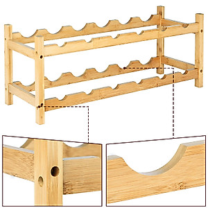 RIIPOO Wine Rack, Countertop Wine Rack, Wine Storage Shelf, 12 Bottles Bamboo Wine Holder, 2 Tier