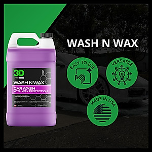 3D Wash N Wax Car Wash Soap - pH Balanced, Easy Rinse, Scratch Free Soap with Wax Protection - 1 Gallon