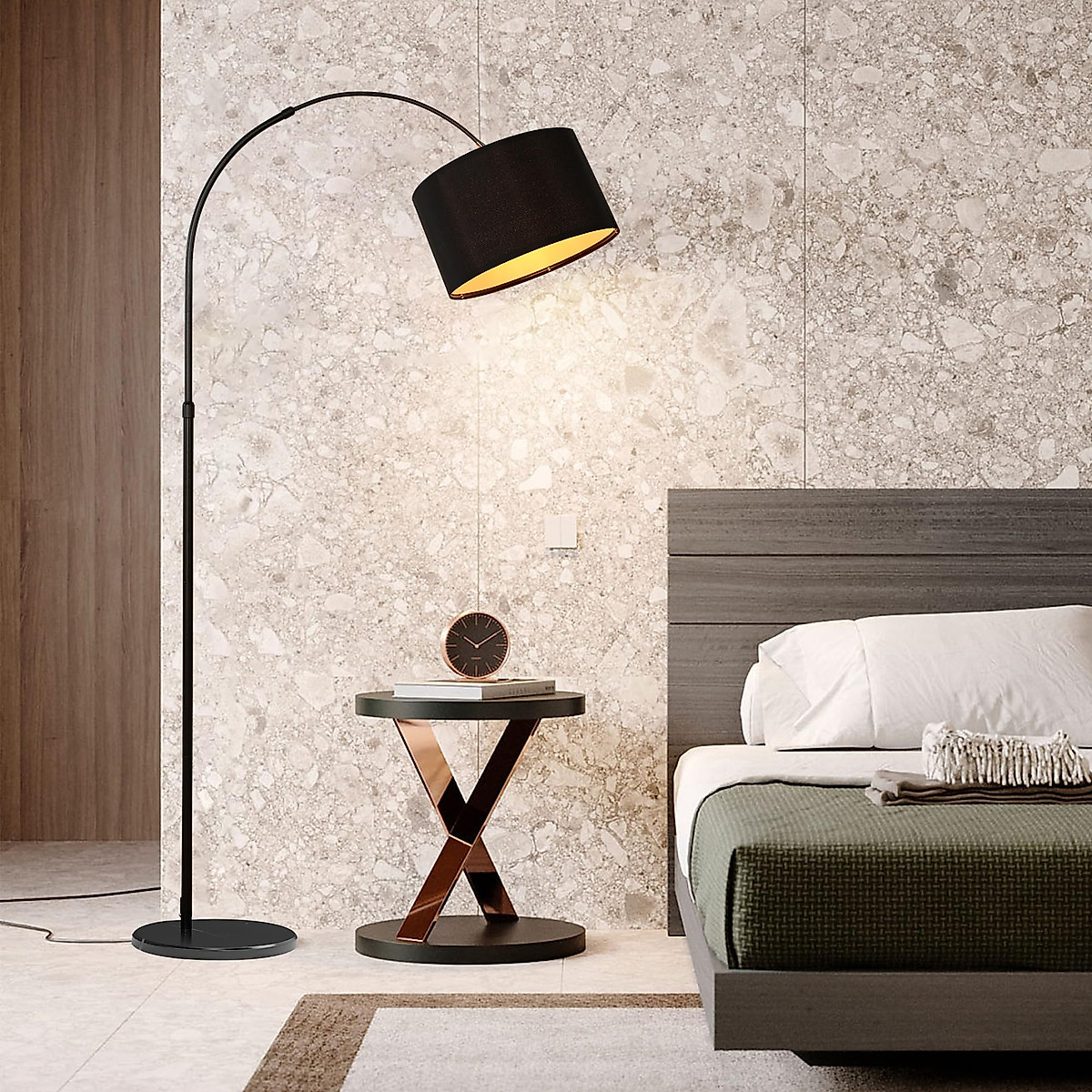 Arc Floor Lamp Modern Standing Lamp for Living Room Dimmable 72” Tall Floor Lamp Stand Up Reading Lamp Over Couch with Hanging Drum Shade Marble Base for Bedroom Reading Study Office