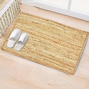 HOMEMONDE Hand Woven Natural Braided Jute Rug 2x3 ft Rectangle Mat Reversible Accent Rustic Rug for Living Room Kitchen Entryway Burlap Rag Rug