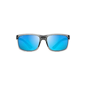 Maui Jim Pokowai Arch W/Patented Polarizedplus2 Lenses Rectangular Sunglasses Pure Collection Polarized, Translucent Matte Grey/Blue Hawaii, Medium