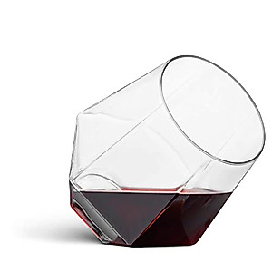 Munfix 32 Pack Diamond Shaped Plastic Stemless Wine Glasses Disposable 12 Oz Clear Plastic Wine Whiskey Cups Shatterproof Recyclable and BPA-Free