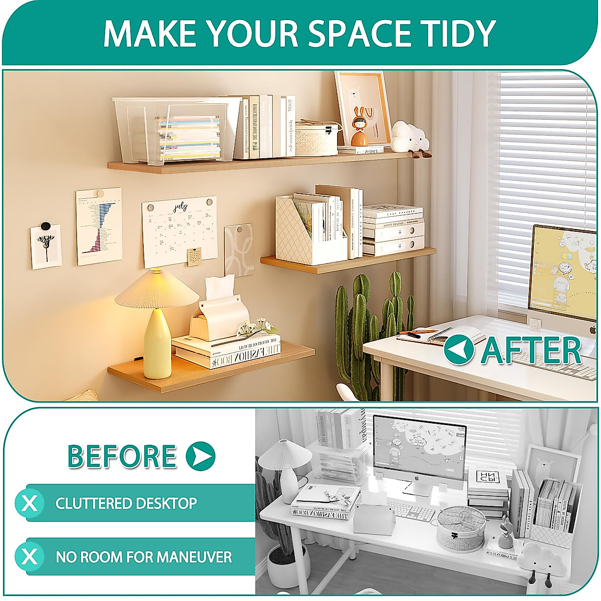 Goovilla Shelf Brackets, Heavy Duty Floating Shelf Bracket 6 Inch for 2×4” Wood Stud, 4 Pack L Brackets for Shelves, Black Metal Wall Shelving Brackets, Shelf Support Brackets, 160 lb. Load Capacity