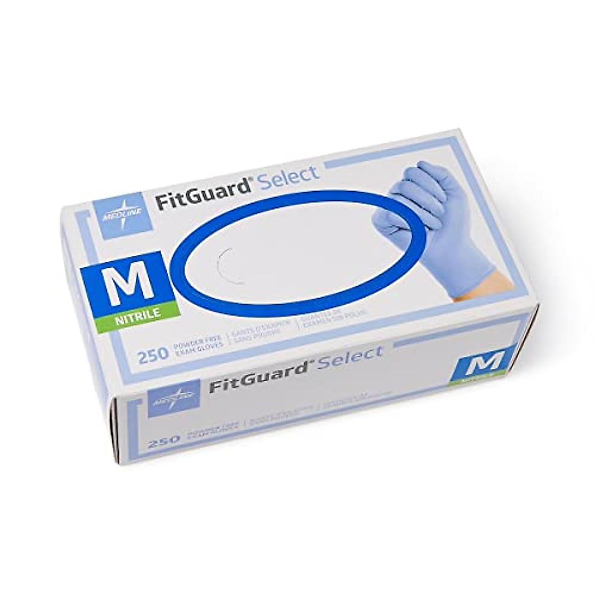 Medline FitGuard Select Powder-Free Nitrile Violet Blue Exam Gloves with Textured Fingertips, Size Medium, Box of 250