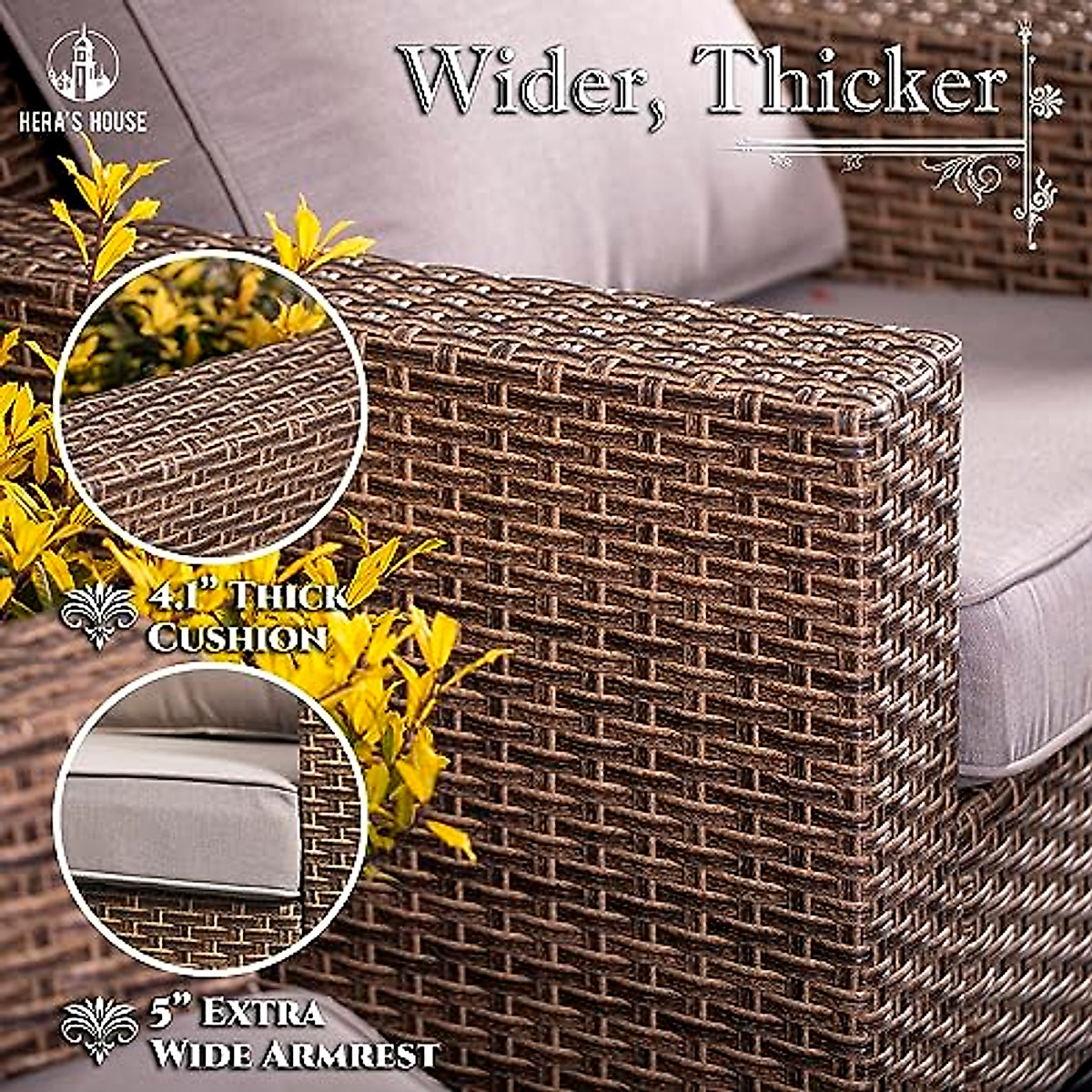 HERA'S HOUSE Wicker Patio Sofa, 3-Seat Heavy Duty Outdoor Couch, Deep Seat High Back with Thick Cushions, All Weather Furniture for Lawn Garden Backyard