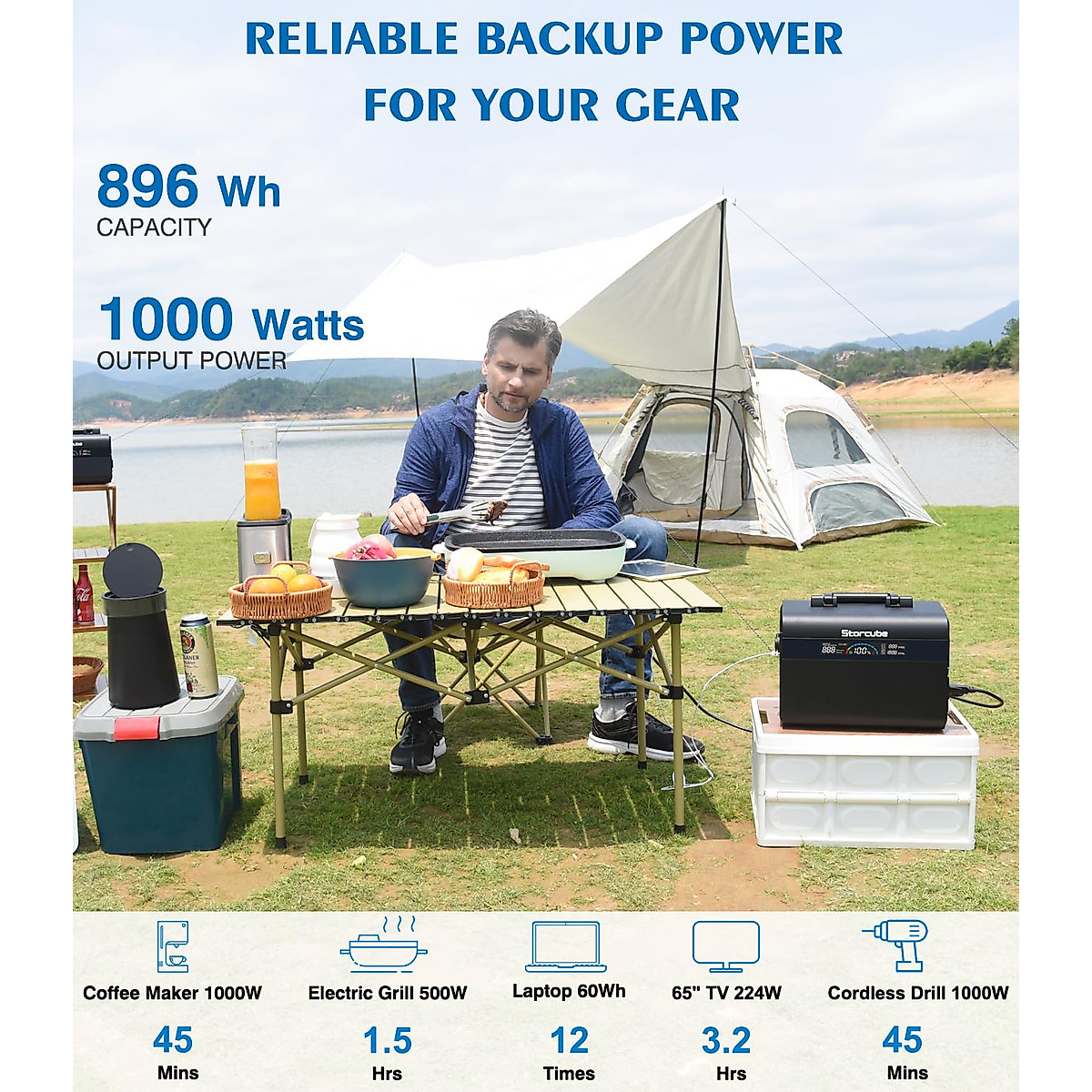 STORCUBE-Portable-Power-Station-1000W, 896Wh Solar Generator with LiFePO4 Battery, 3x 1000W (2000W Surge) AC Outputs, 100W PD for Outdoor Camping/RVs/Home Use