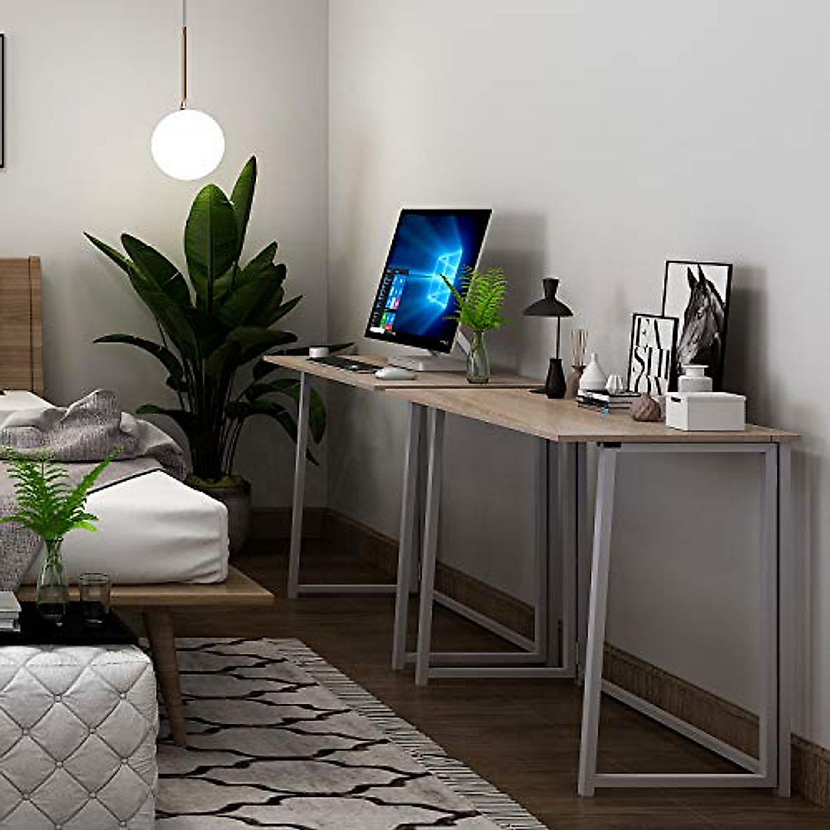4NM 31.5" Folding Desk, Simple Assembly Computer Desk Study Writing Table for Small Space Offices/Home - Natural and White