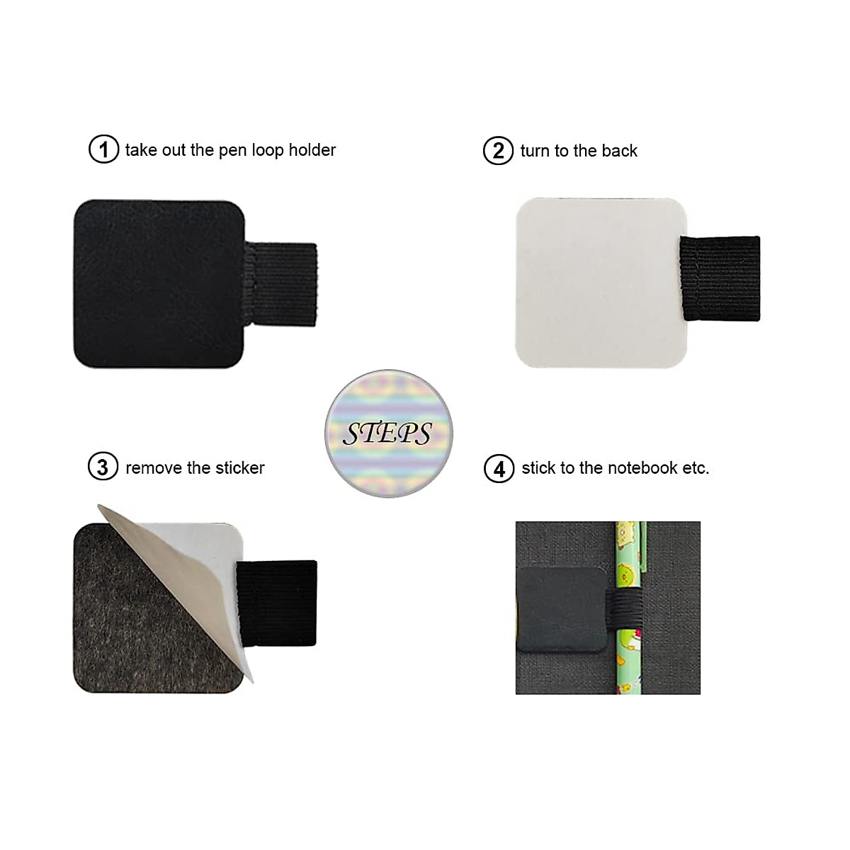 XIWUMOER 10 Pieces Pen Loop Holder,Self Adhesive Pen Holder,Stainless Steel Pen Holder,Pen Clips,Pencil Elastic Loop Designed for Notebooks,Journals,Calendars,Planners,Tablet Case for School, Office