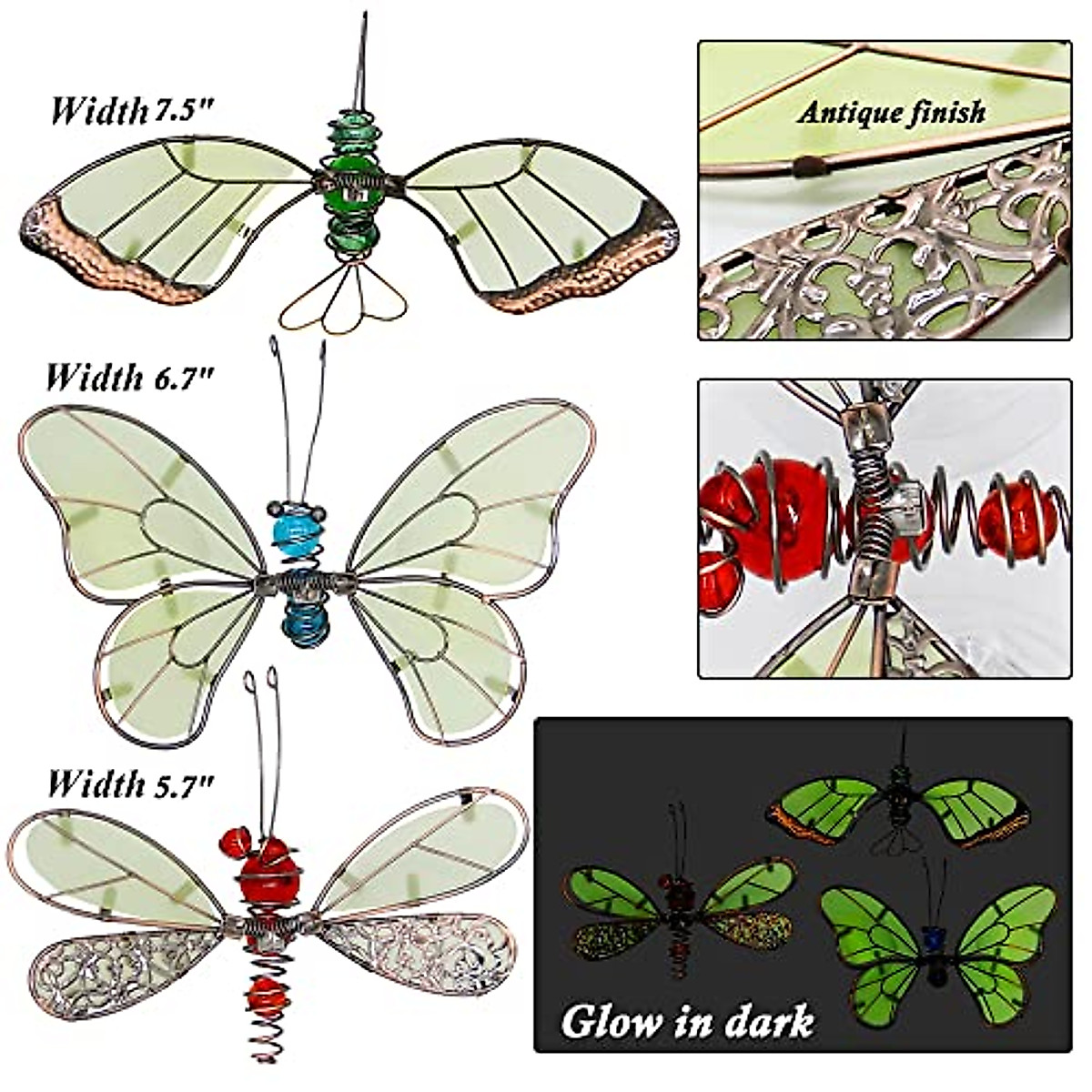 Juegoal 20 Inch Butterfly Garden Stakes Decor, Dragonfly Stakes, Hummingbird Glow in Dark Metal Yard Art for Mom, Mothers Day Ideal Gifts, Indoor Outdoor Lawn Pathway Patio Ornaments, Set of 3