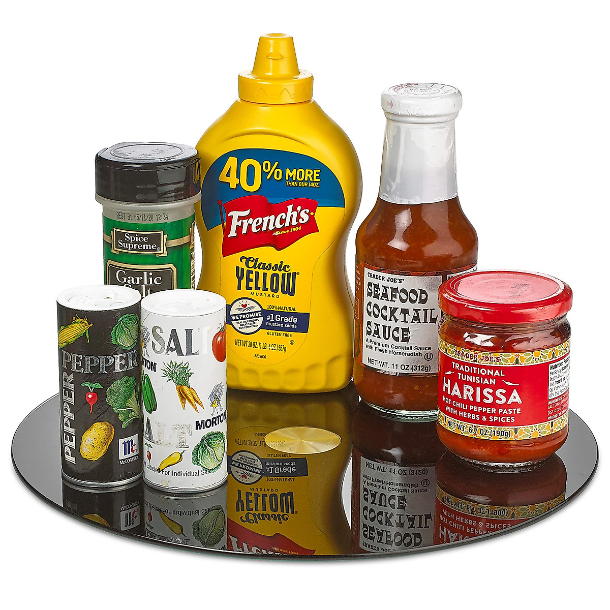 12 Inch Round Lazy Susan Turntable, Tempered Glass Rotating Tray, Serving Plate/Dining Table Top/Spices storage holder (Black)