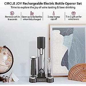 CIRCLE JOY Electric Wine Opener Set Automatic Wine Opener Kit for Wine and Beer Cordless Electric Wine Bottle Openers Gift Set with Foil Cutter, Aerator Pourer, Vacuum Pump and 2 Wine Stoppers